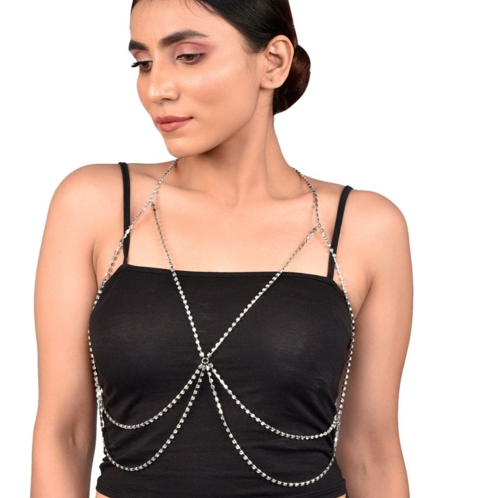 Cubic Zircon Sexy Multiple Layered Silver Bra Chain
